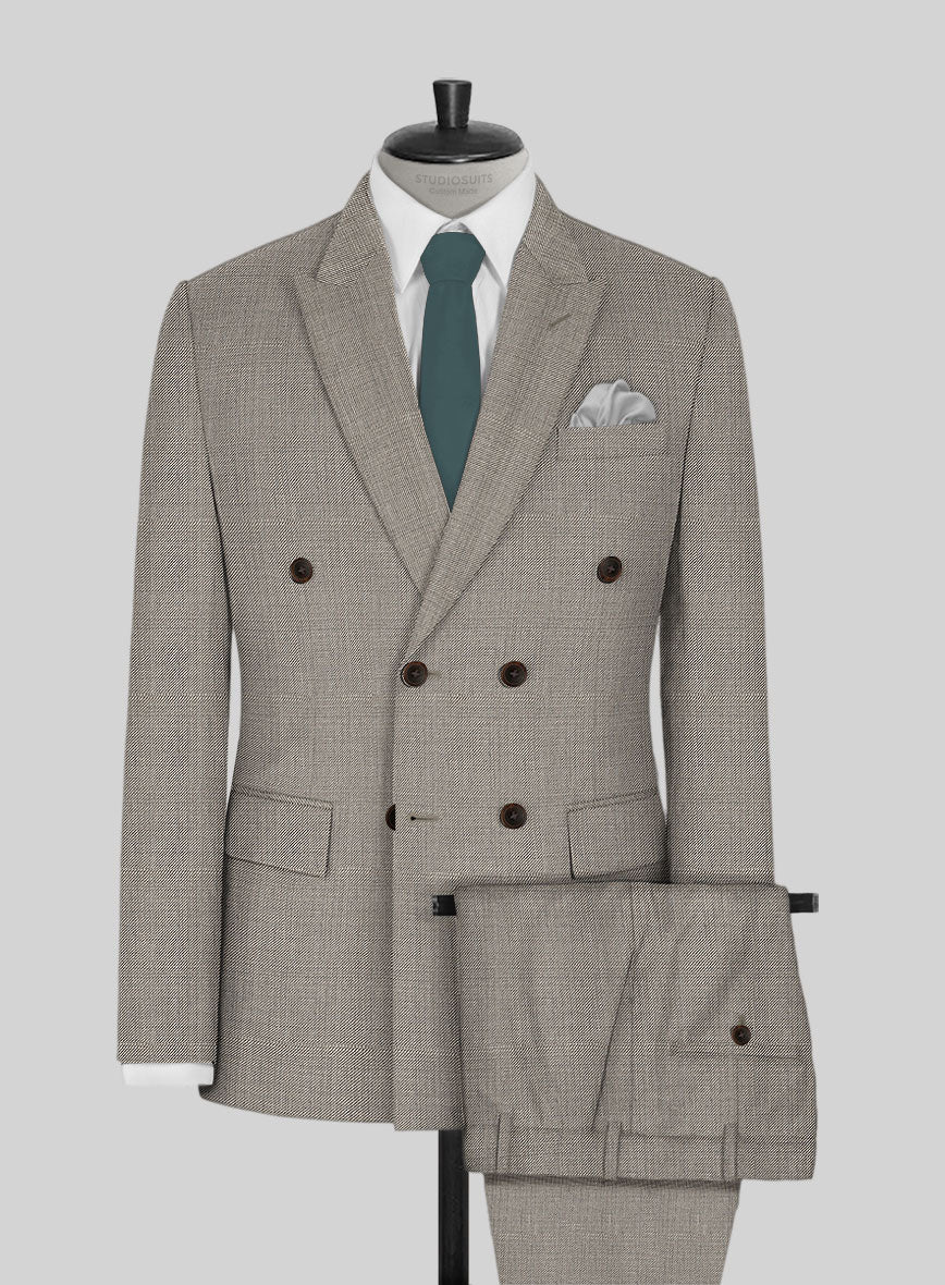 Napolean Sharkskin Light Brown Wool Double Breasted Suit – StudioSuits