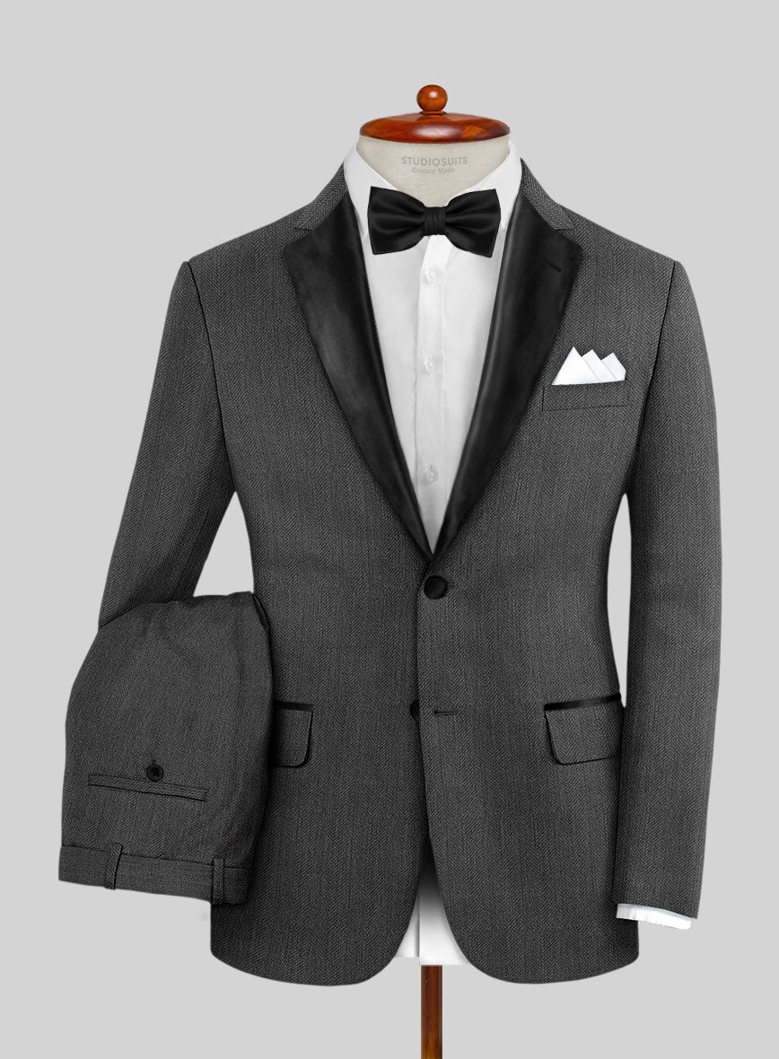 Napolean Imperial Gray Herringbone Wool Tuxedo Suit – StudioSuits