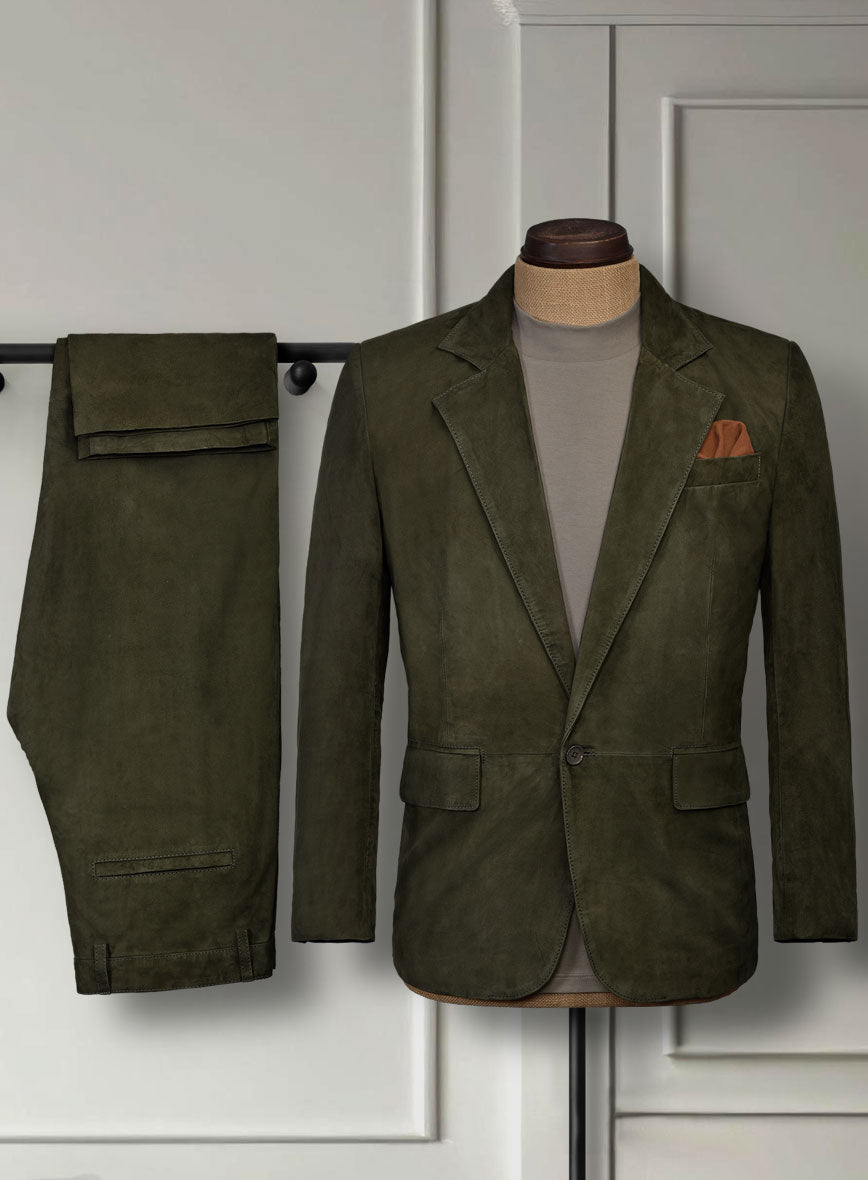 Olive Green Suede Leather Suit – StudioSuits