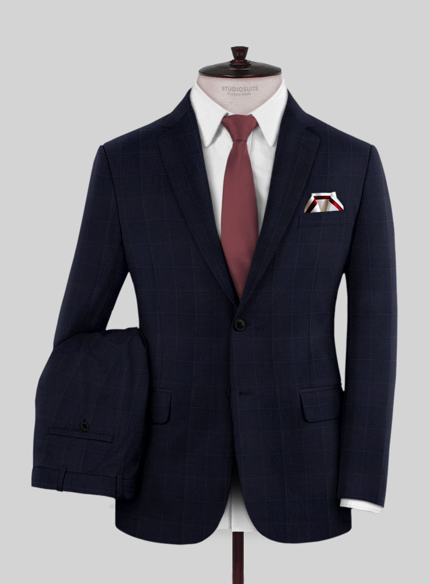Scabal Cosmopolitan Windowpane Dark Blue Wool Suit – StudioSuits