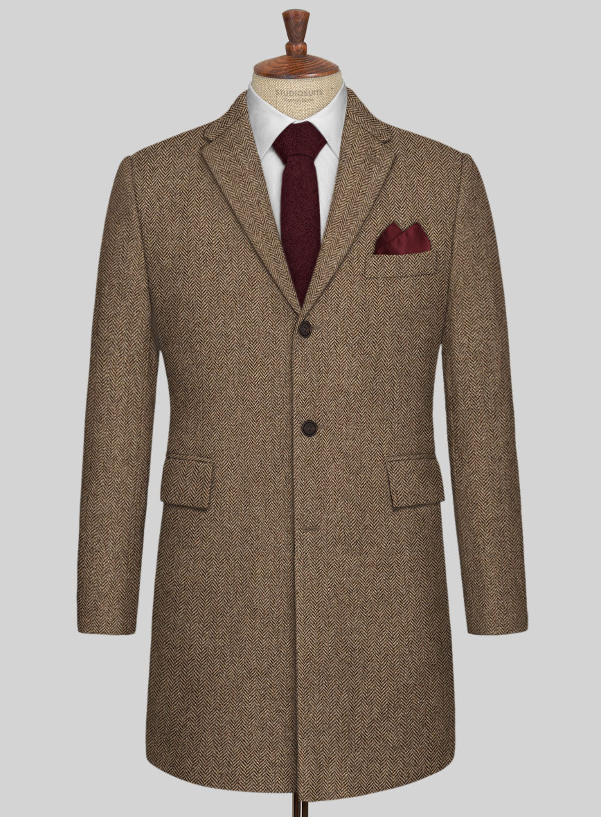 Irish Brown Herringbone Tweed Overcoat – StudioSuits