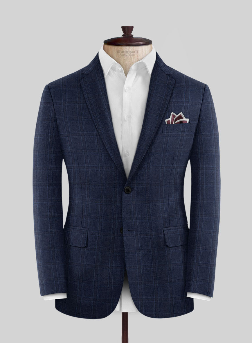Reda Dark Navy Checks Wool Jacket – StudioSuits
