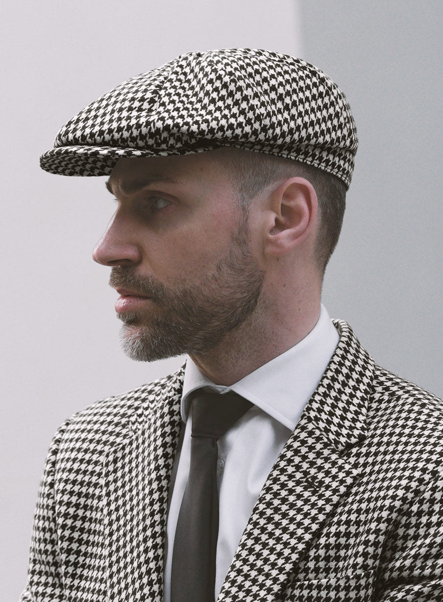 Big Houndstooth BW Tweed Newsboy Cap – StudioSuits