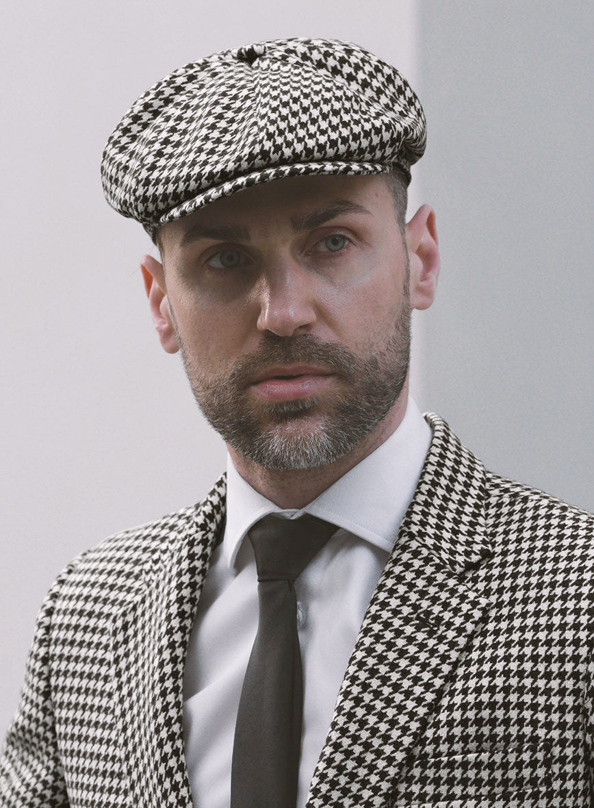 Big Houndstooth BW Tweed Newsboy Cap – StudioSuits