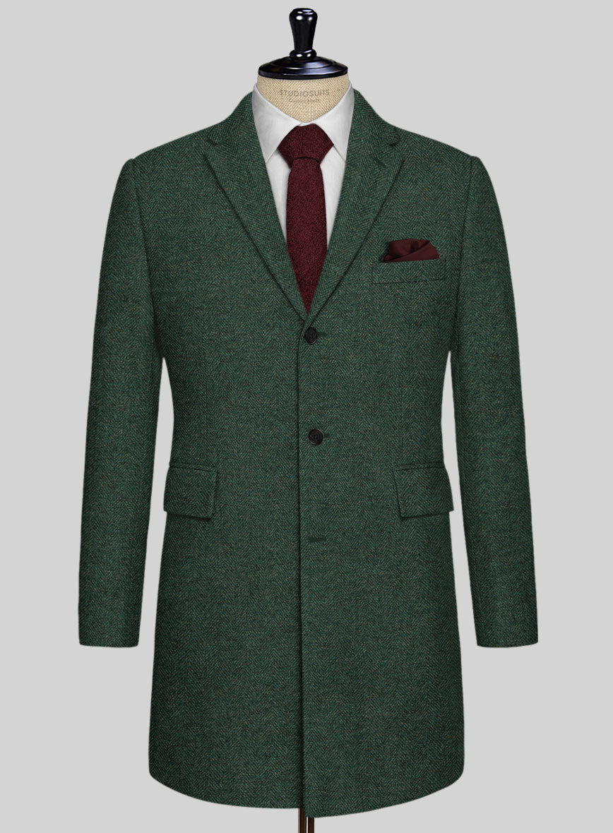 Bottle Green Herringbone Tweed Overcoat – StudioSuits