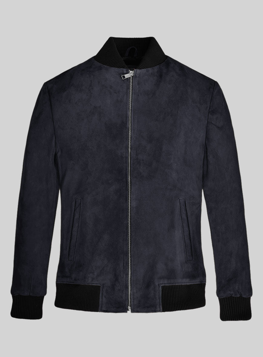 Dark Blue Suede Bomber Jacket – StudioSuits