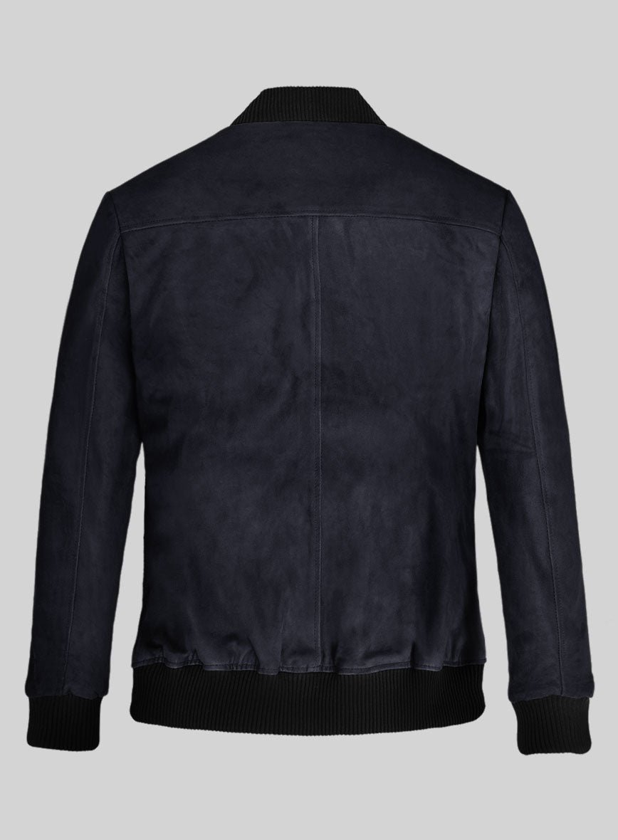 Dark Blue Suede Bomber Jacket – StudioSuits