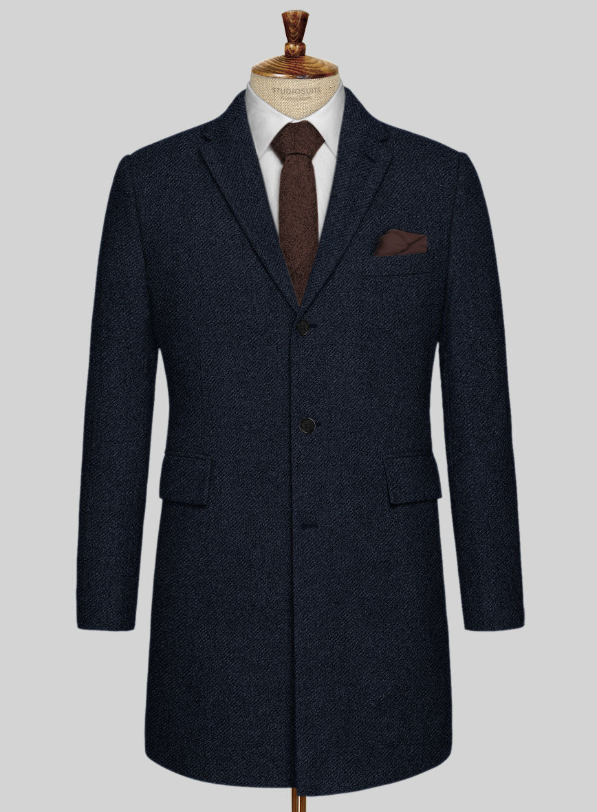 Deep Blue Heavy Tweed Overcoat – StudioSuits