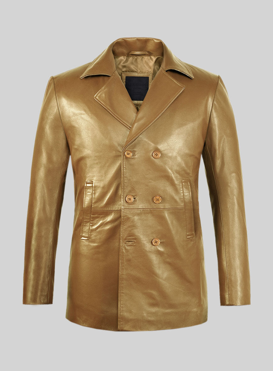 Gold Leather Pea Coat – StudioSuits