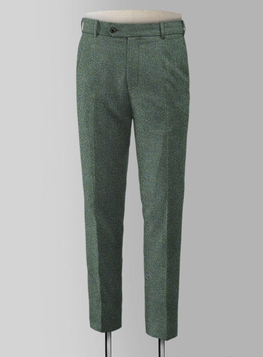 Harris Tweed Wide Herringbone Green Pants – StudioSuits