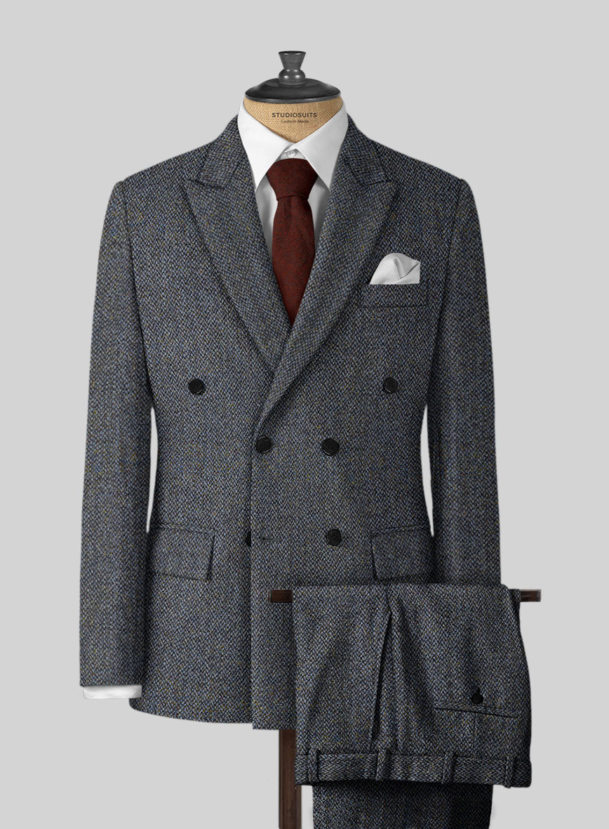 Harris Tweed Barley Blue Double Breasted Suit – StudioSuits