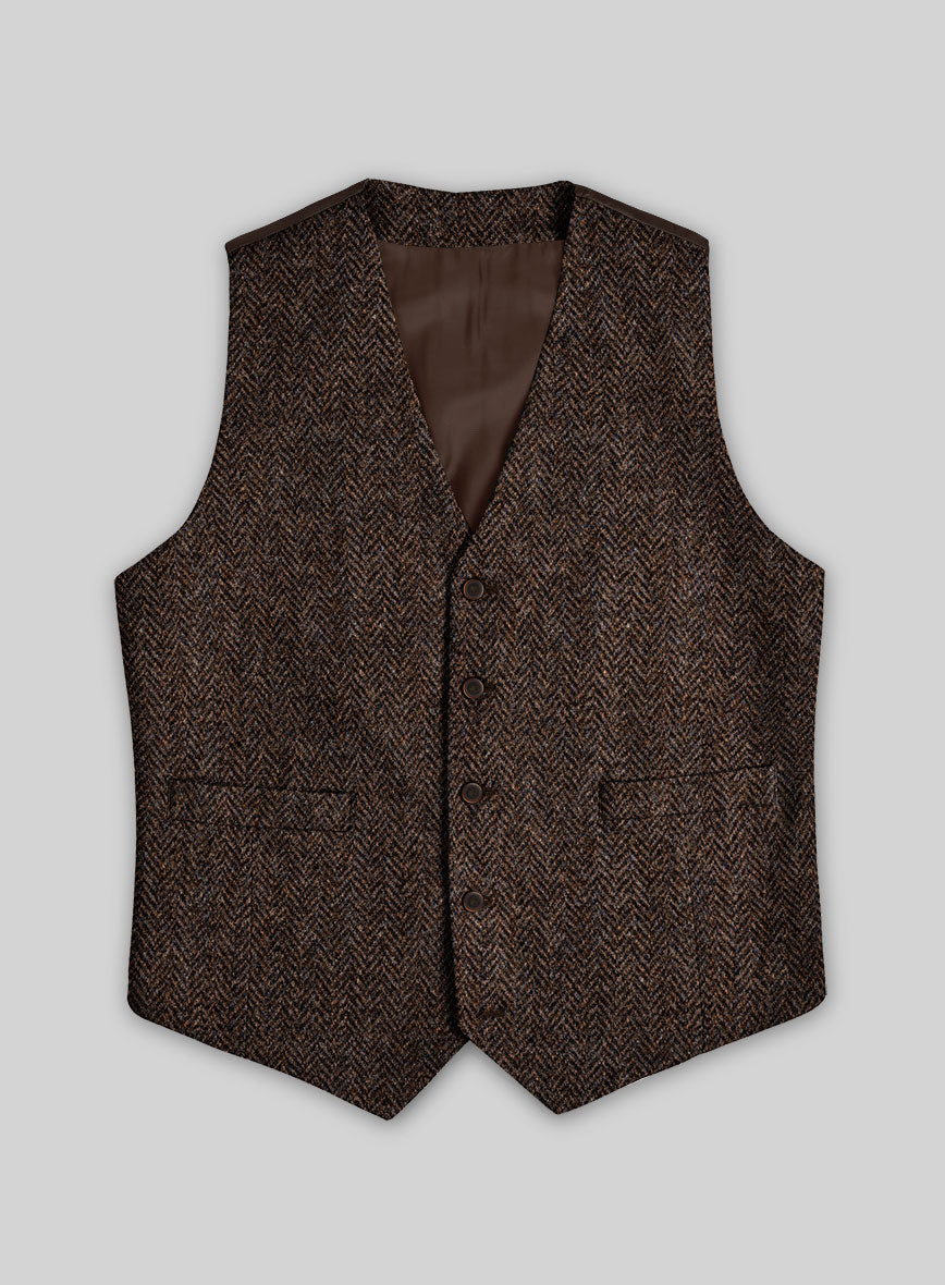 Harris Tweed Dark Brown Herringbone Waist Coat – StudioSuits