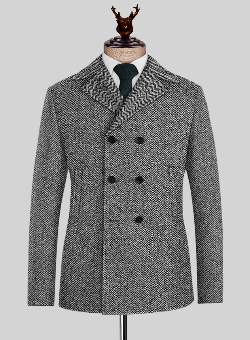 Harris Tweed Gray Herringbone Pea Coat – StudioSuits
