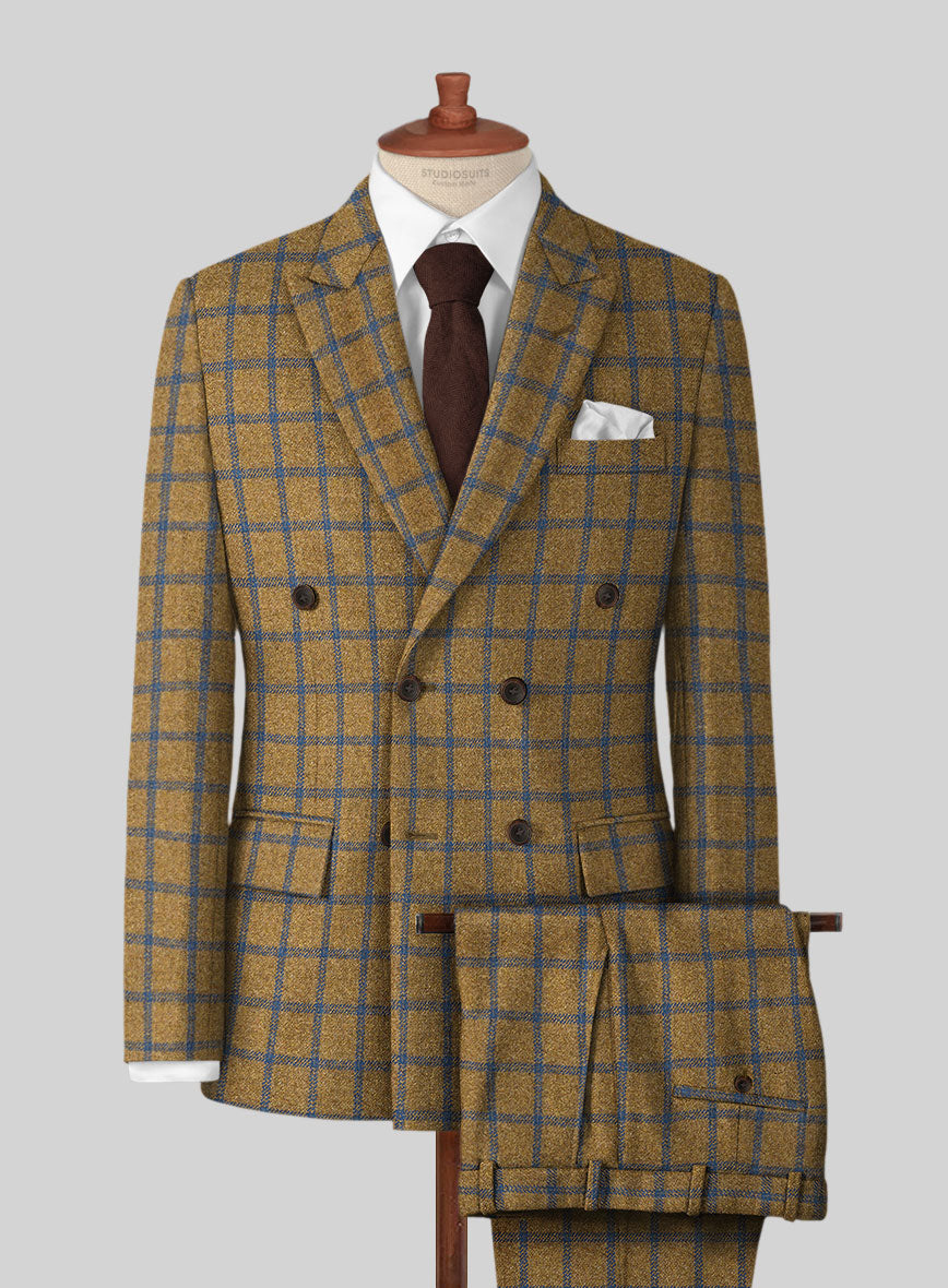 Highlander Heavy Mustard Check Tweed Double Breasted Suit – StudioSuits