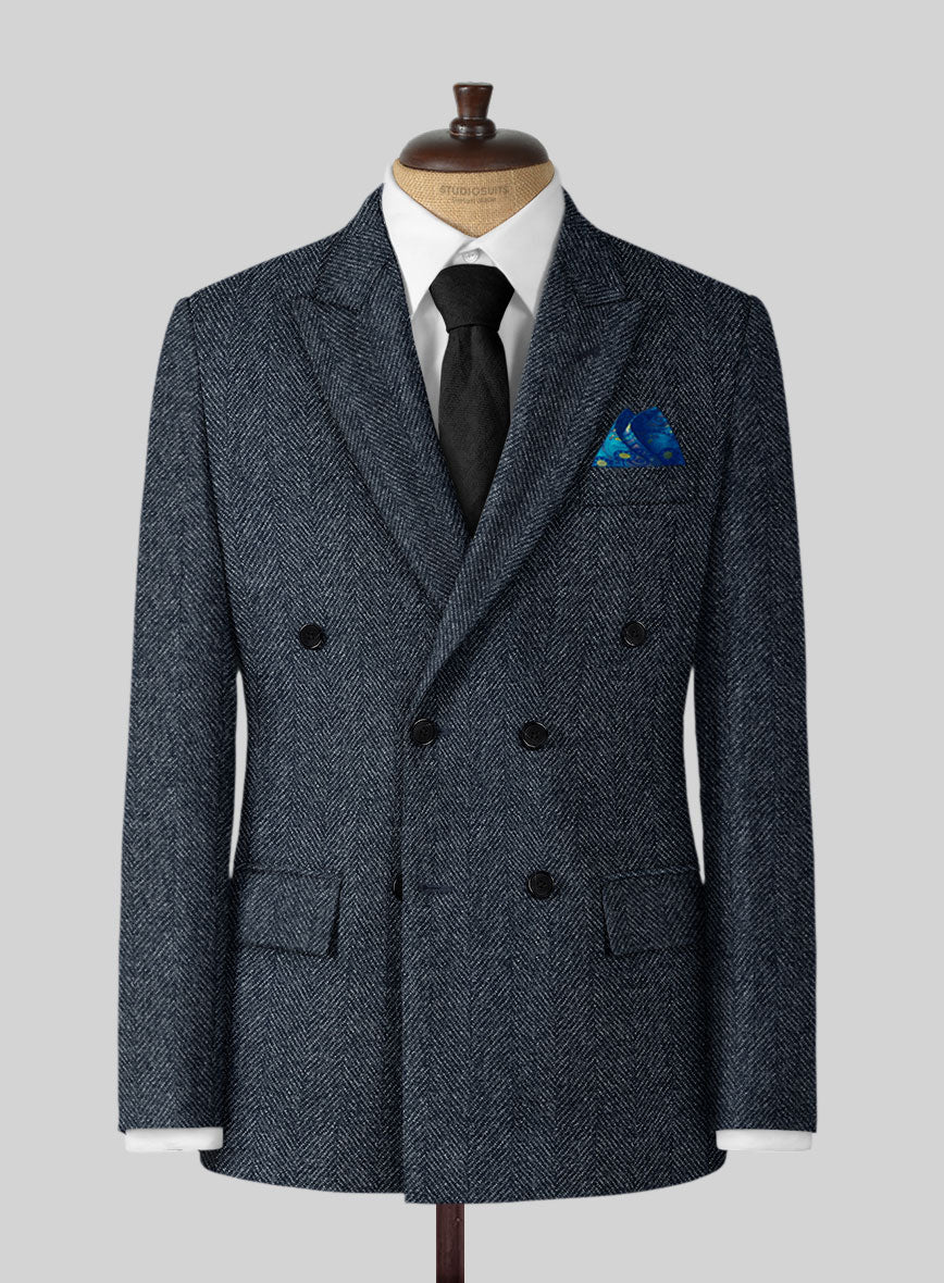 Highlander Heavy Blue Herringbone Tweed Double Breasted Jacket ...