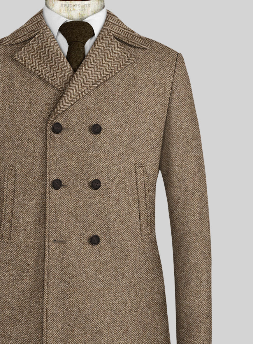 Irish Brown Herringbone Tweed Pea Coat – StudioSuits