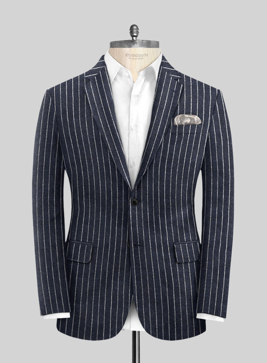 Noble Blue Stripe Wool Silk Jacket – StudioSuits