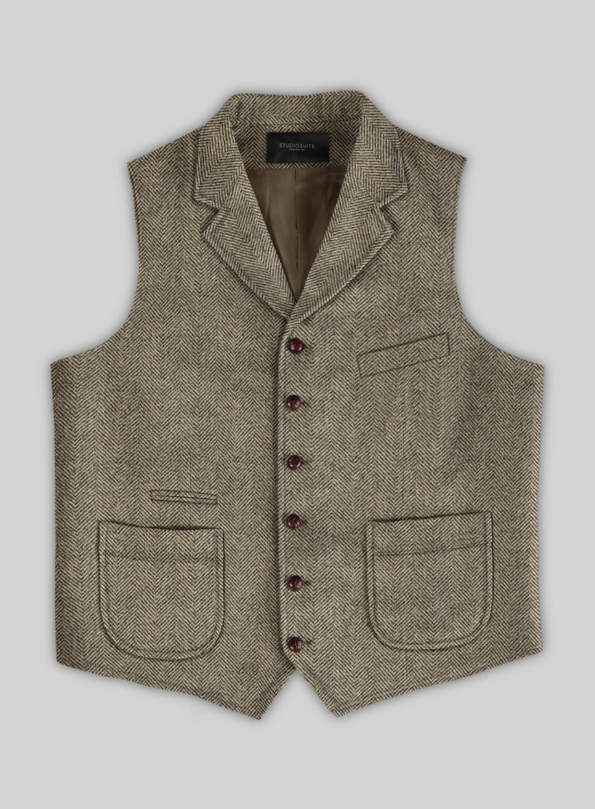 Italian Highlander Stone Beige Herringbone Tweed Hunting Vest – StudioSuits