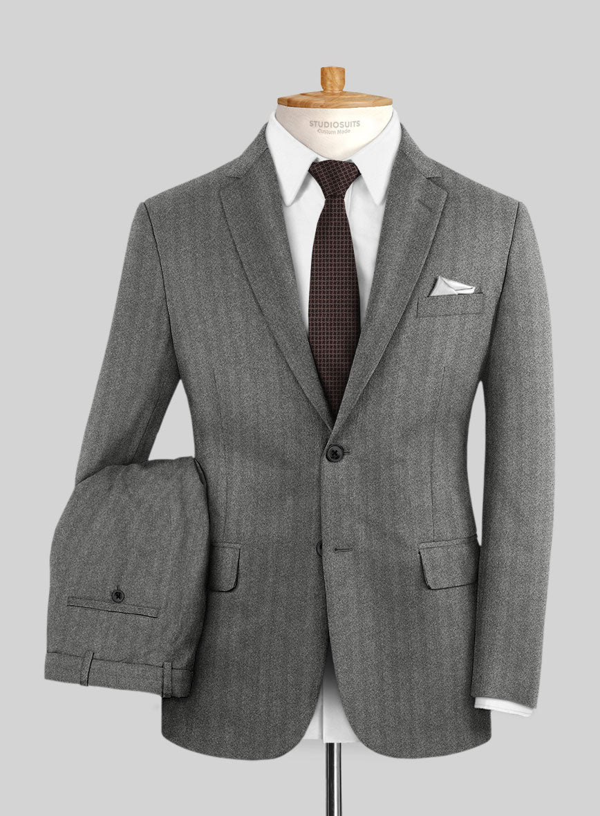 Italian Gray Herringbone Flannel Suit – StudioSuits