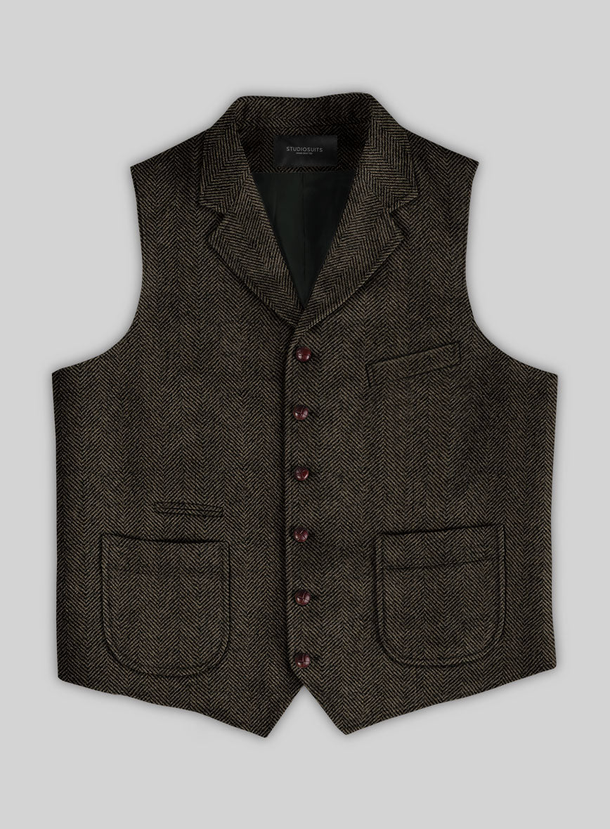 Italian Highlander Army Green Herringbone Tweed Hunting Vest – StudioSuits
