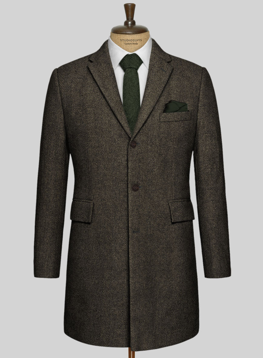 Italian Highlander Army Green Herringbone Tweed Overcoat – StudioSuits
