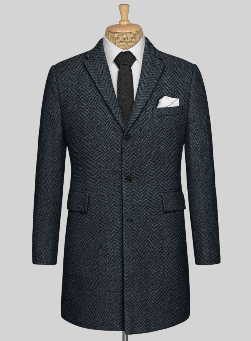Italian Highlander Blue Herringbone Tweed Overcoat – StudioSuits