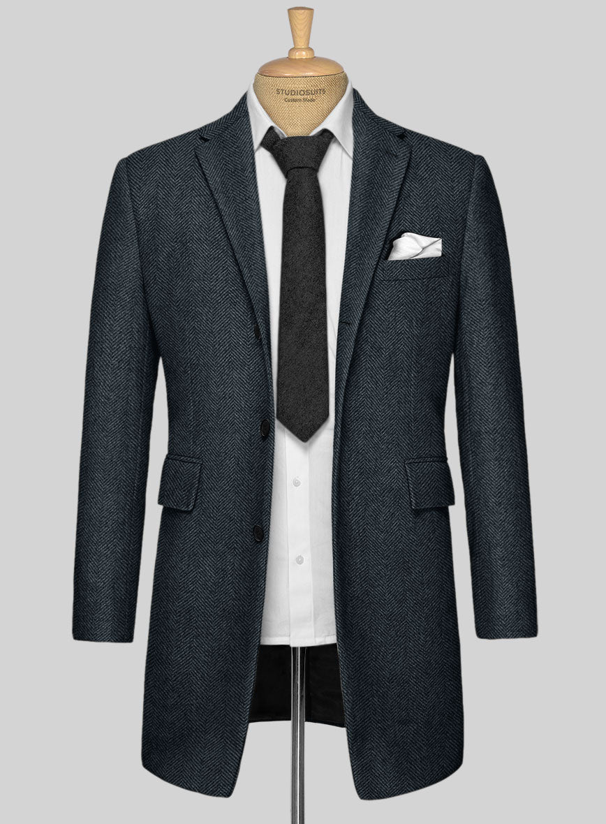 Italian Highlander Blue Herringbone Tweed Overcoat – StudioSuits