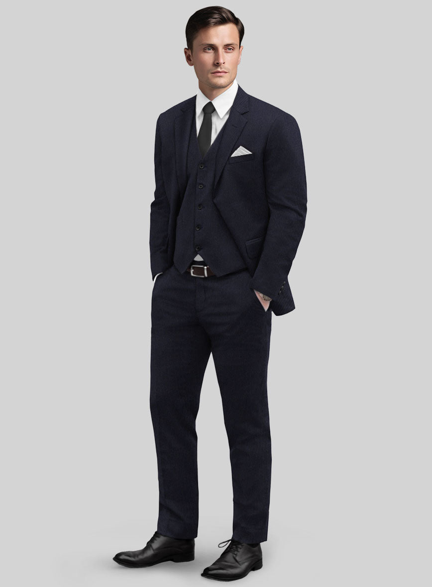 Italian Jague Blue Pinstripe Flannel Suit – StudioSuits