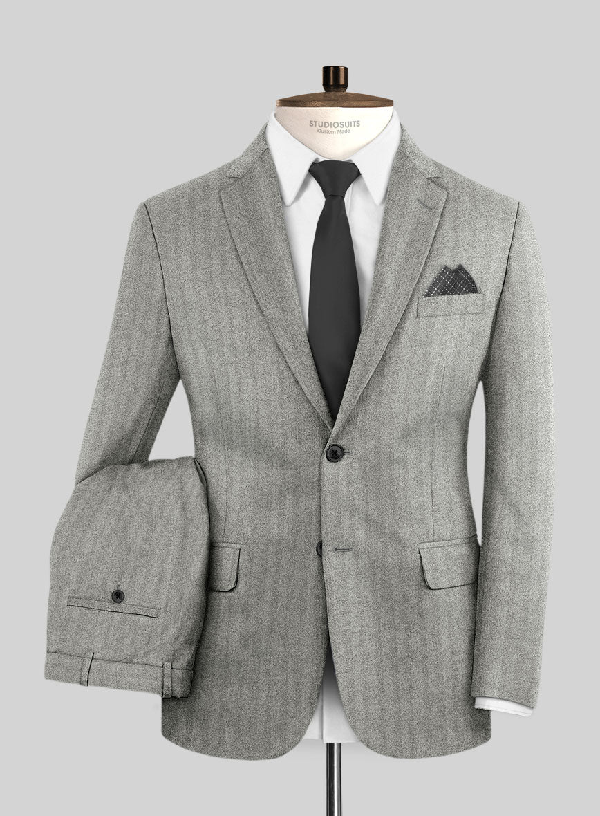 Italian Light Gray Herringbone Flannel Suit – StudioSuits
