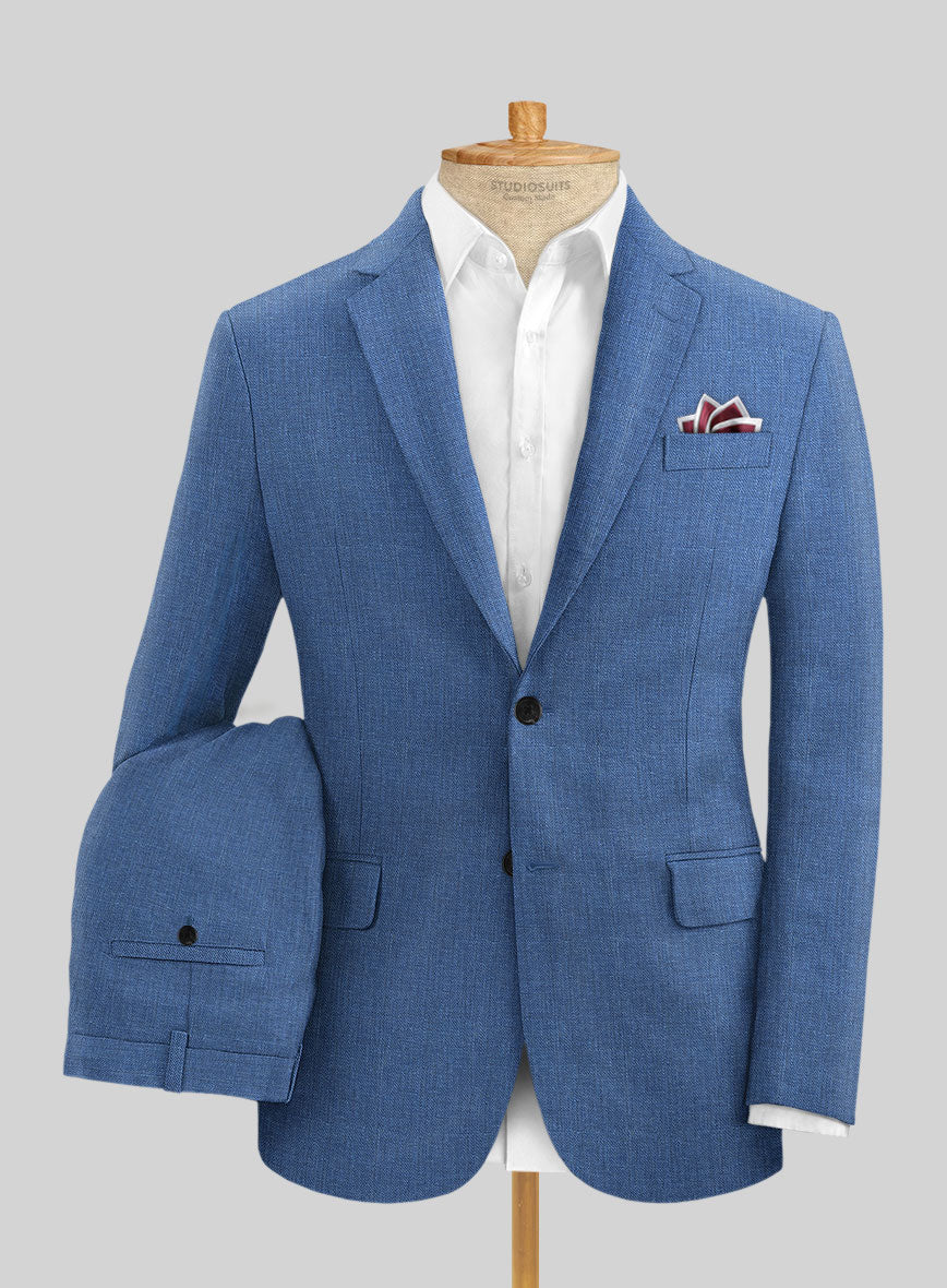 Italian Prato Sharkskin Blue Linen Suit – StudioSuits