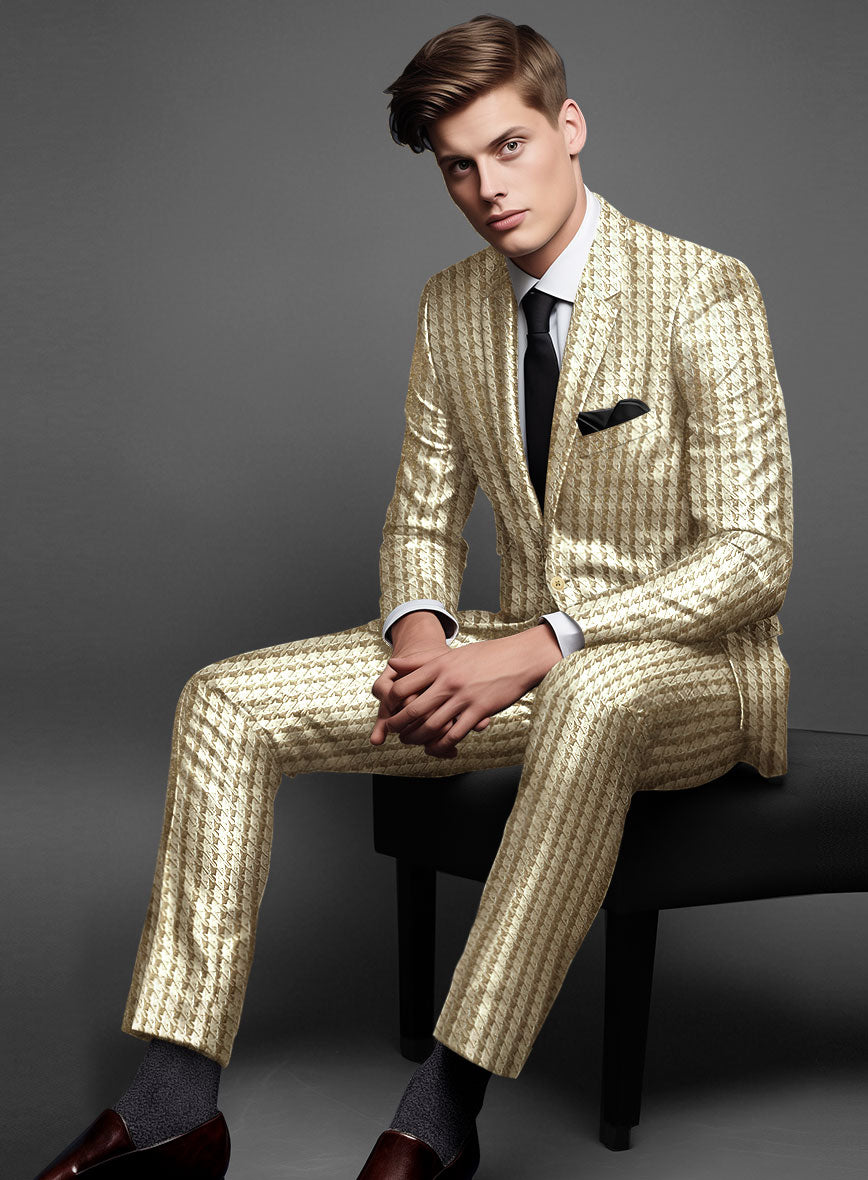Italian Silk Golden Houndstooth Suit – StudioSuits