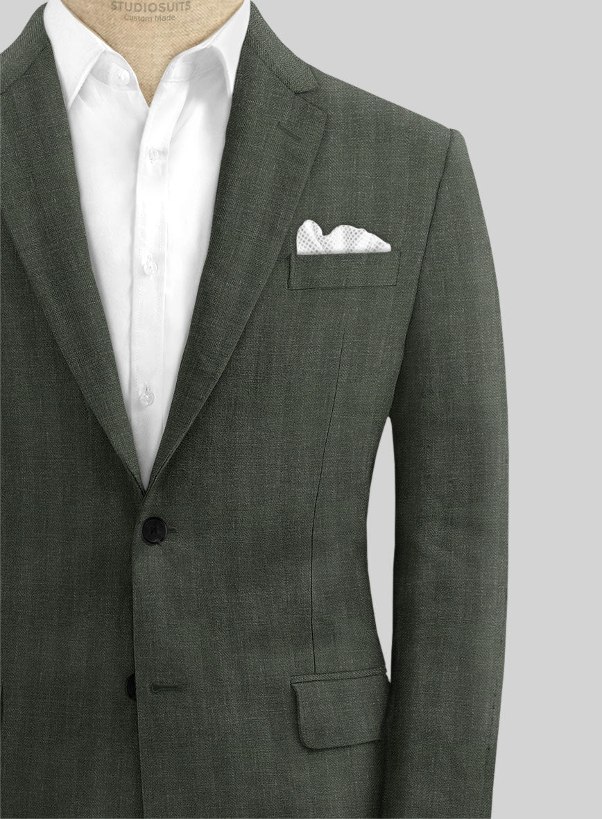 Italian Prato Olive Green Herringbone Linen Jacket – StudioSuits