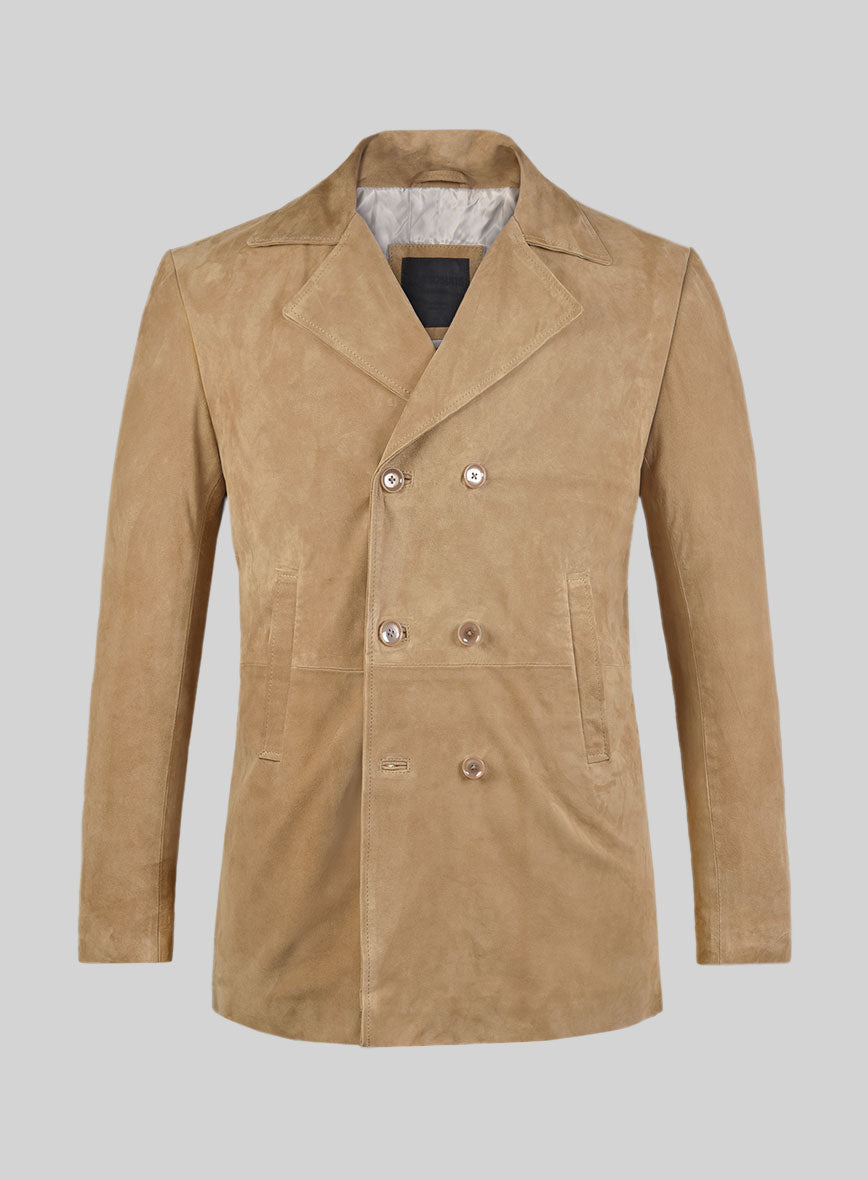 Latte Beige Suede Leather Pea Coat – StudioSuits