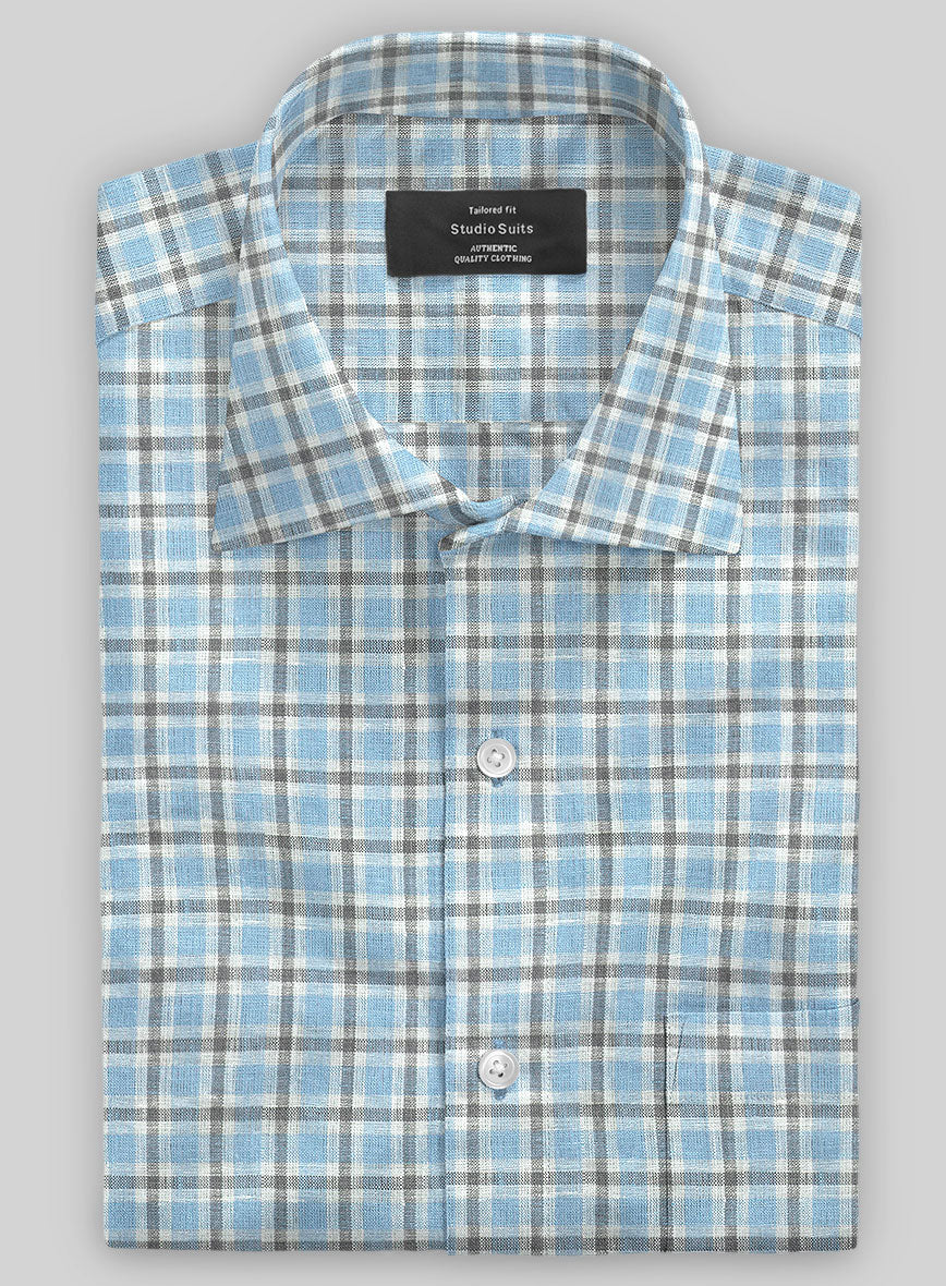 Light Blue Checks Linen Shirt – StudioSuits