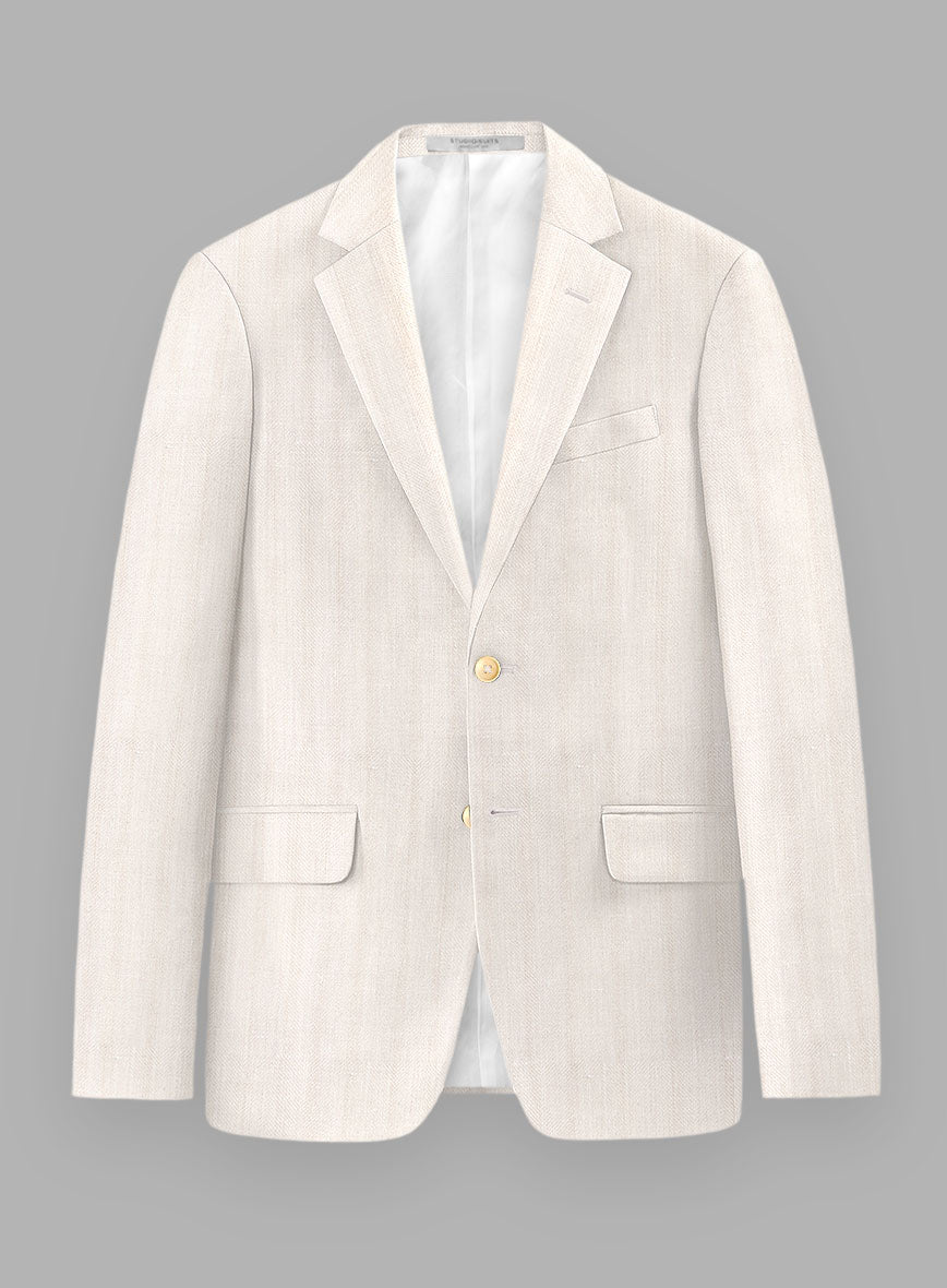 London Loom Beige Herringbone Wool Silk Linen Jacket – StudioSuits