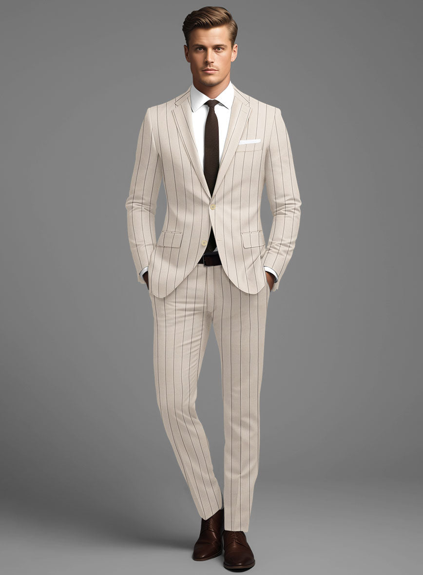 London Loom Beige Stripe Wool Silk Linen Suit – StudioSuits
