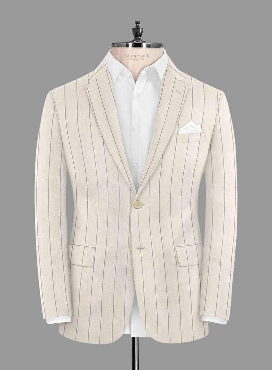 London Loom Beige Stripe Wool Silk Linen Suit – StudioSuits
