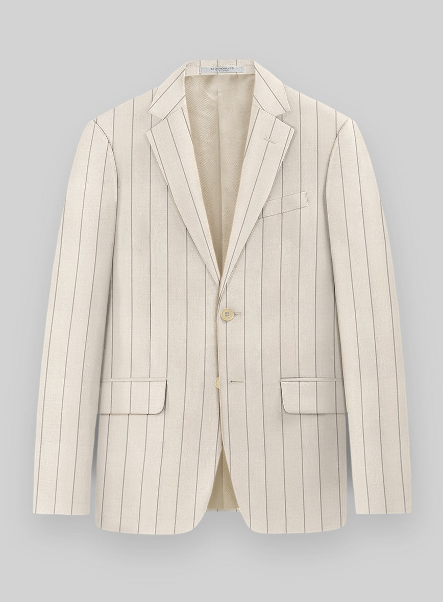 London Loom Beige Stripe Wool Silk Linen Suit – StudioSuits