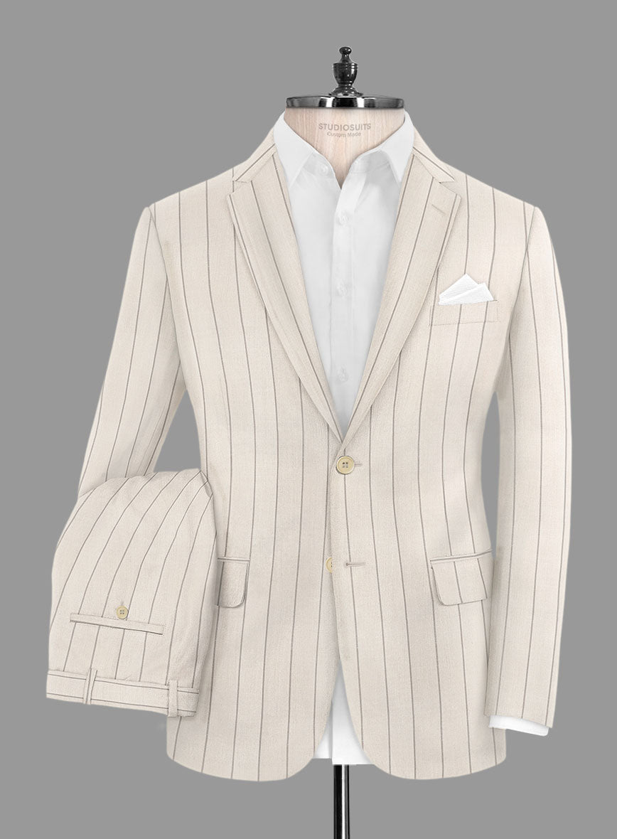 London Loom Beige Stripe Wool Silk Linen Suit – StudioSuits