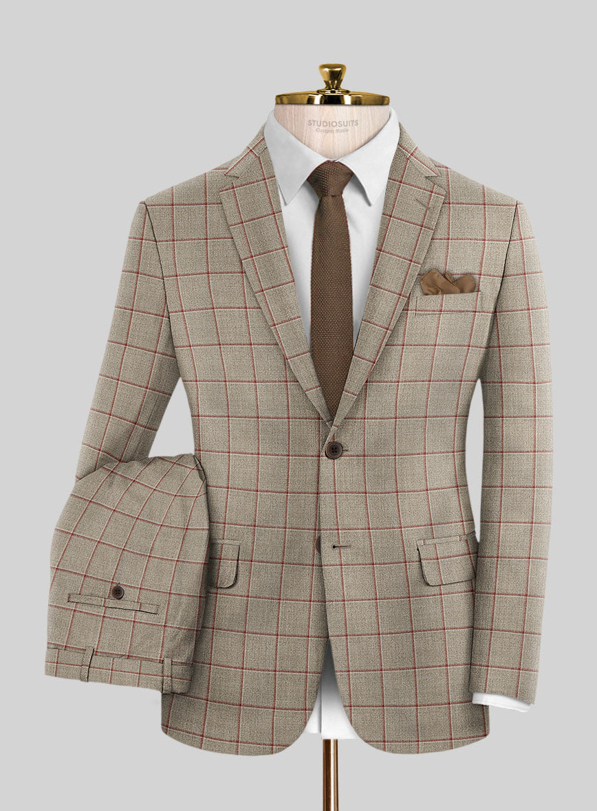 London Loom Beige Windowpane Wool Silk Linen Suit – StudioSuits
