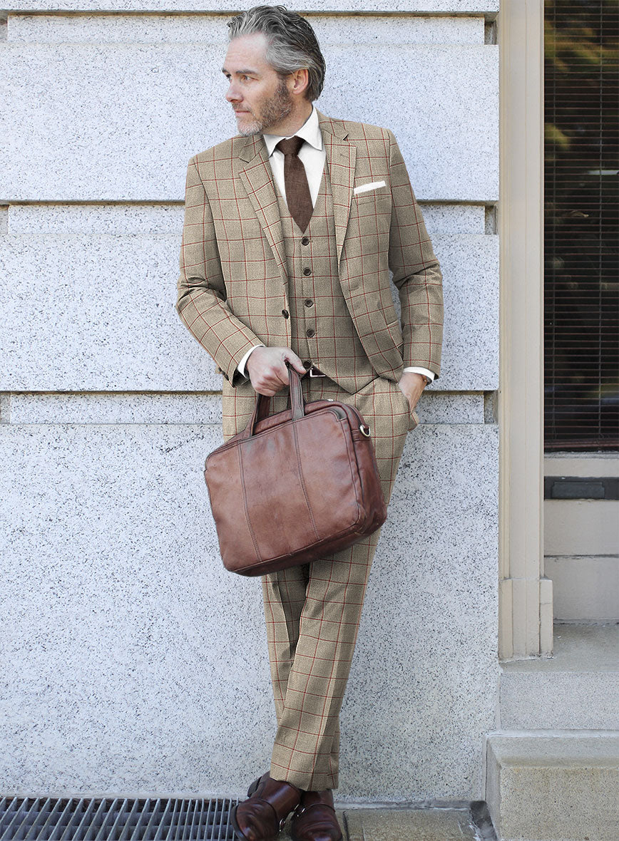 London Loom Beige Windowpane Wool Silk Linen Suit – StudioSuits