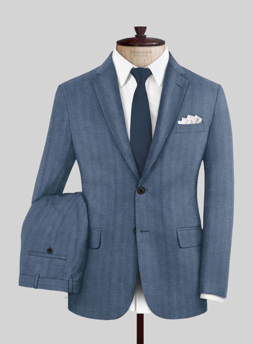 London Loom Blue Herringbone Wool Silk Linen Suit – StudioSuits