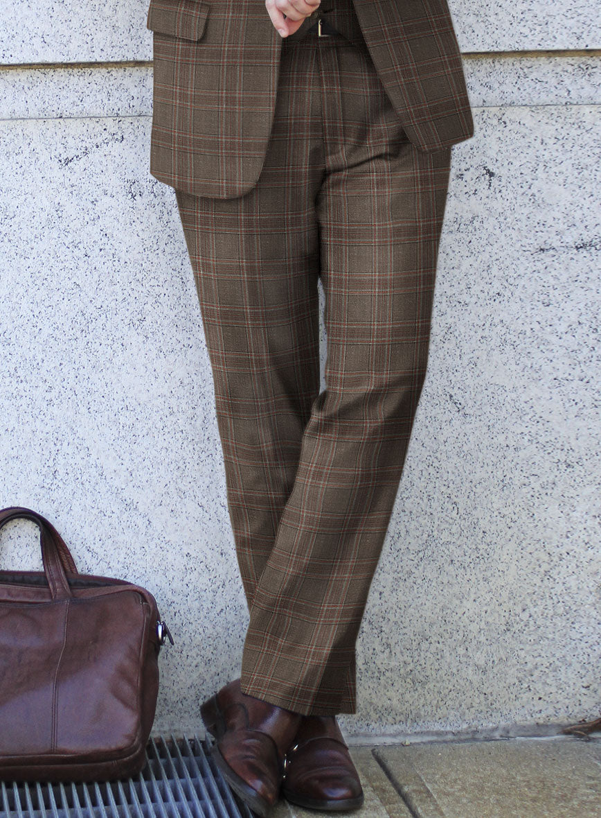 London Loom Brown Check Wool Silk Linen Pants – StudioSuits