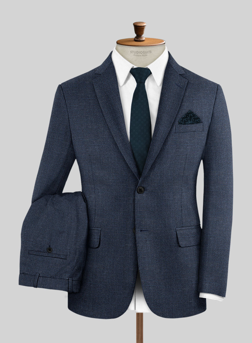London Loom Dark Blue Nailhead Wool Silk Linen Suit – StudioSuits