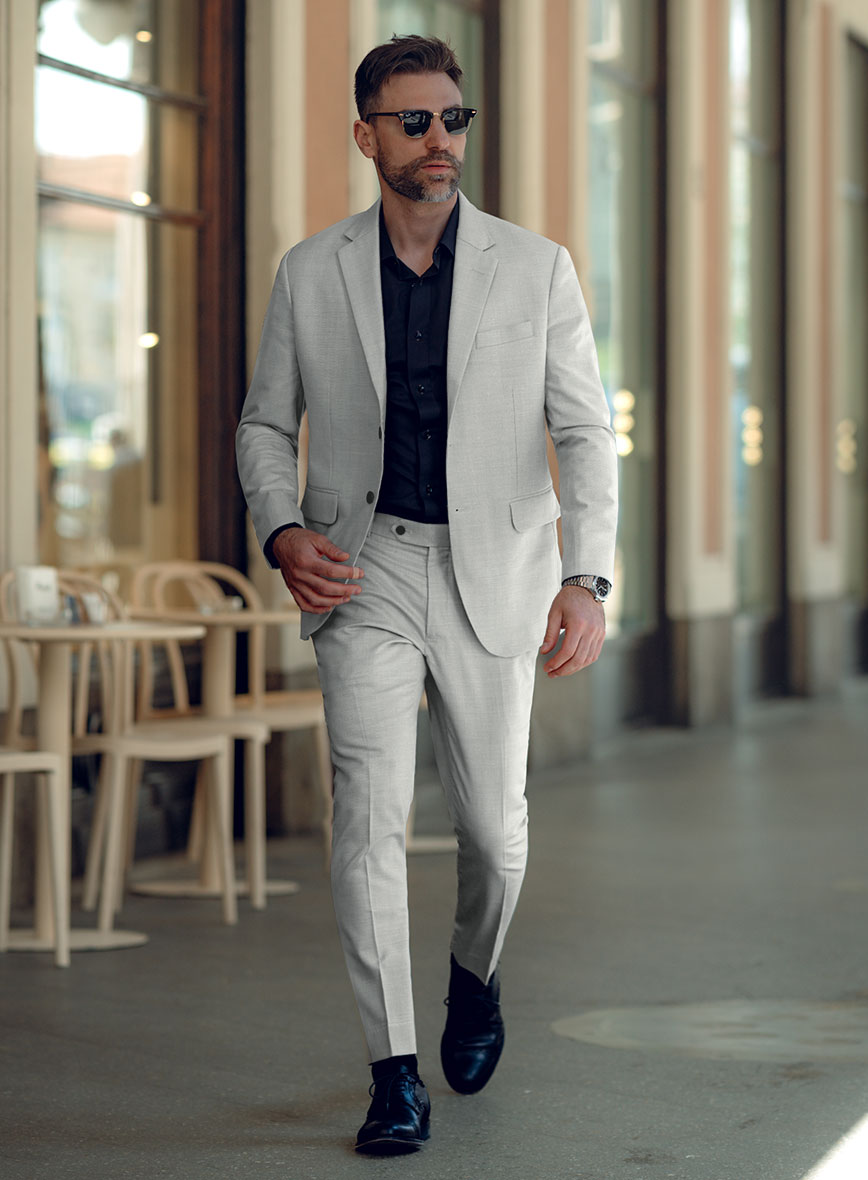 London Loom Gray Herringbone Wool Silk Linen Suit – StudioSuits