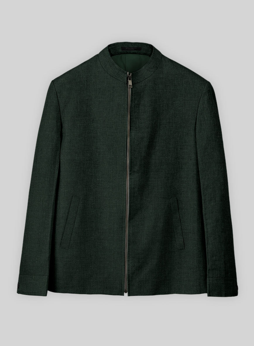 Dark Bottle Green Linen Zipper Jacket – StudioSuits