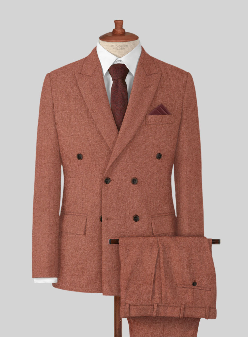 Naples Dark Salmon Pink Tweed Double Breasted Suit – StudioSuits