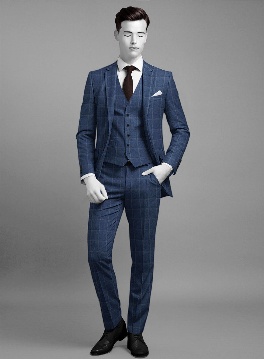 Napolean Noemi Windowpane Blue Wool Suit – StudioSuits