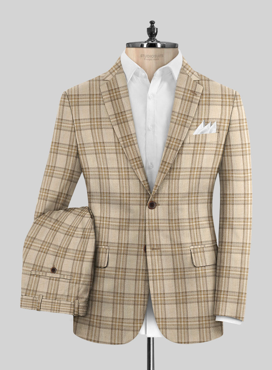 Noble Beige Check Wool Silk Linen Suit – StudioSuits