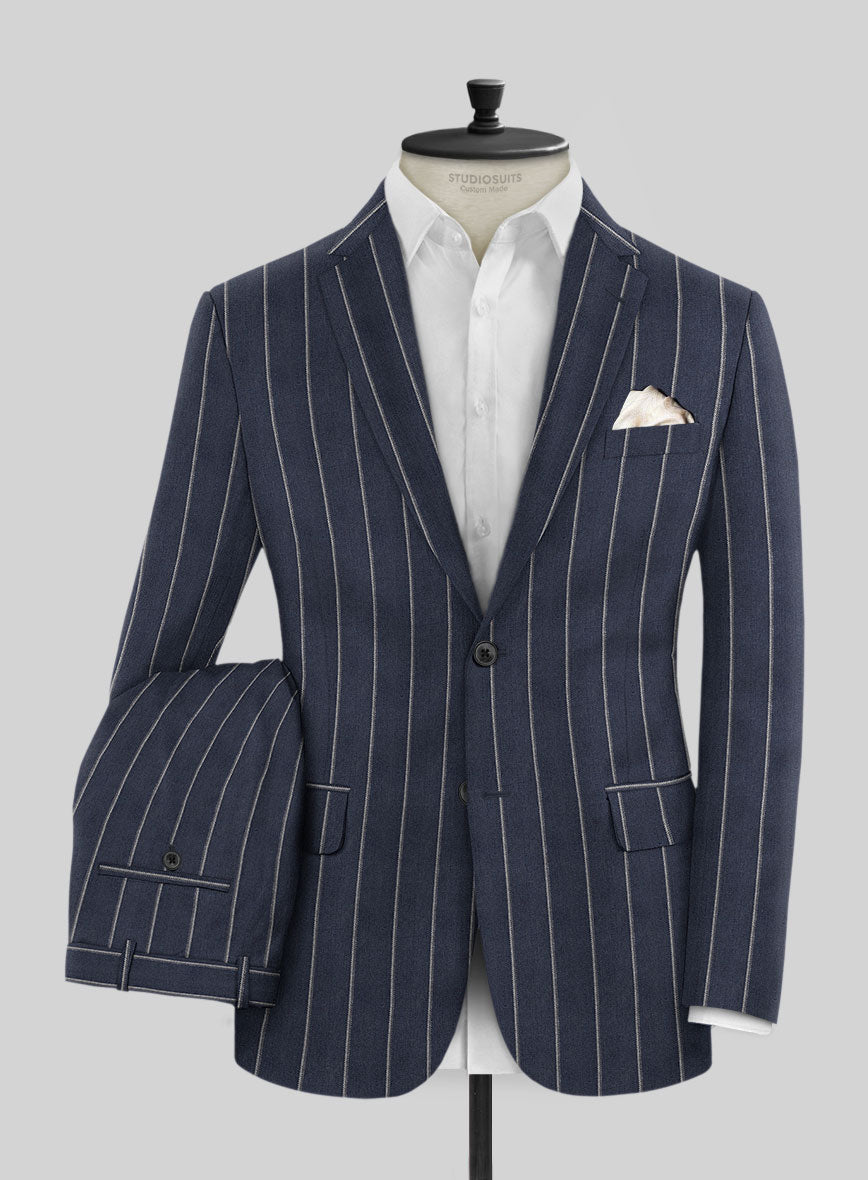 Noble Loredana Blue Stripe Cotton Silk Linen Suit – StudioSuits